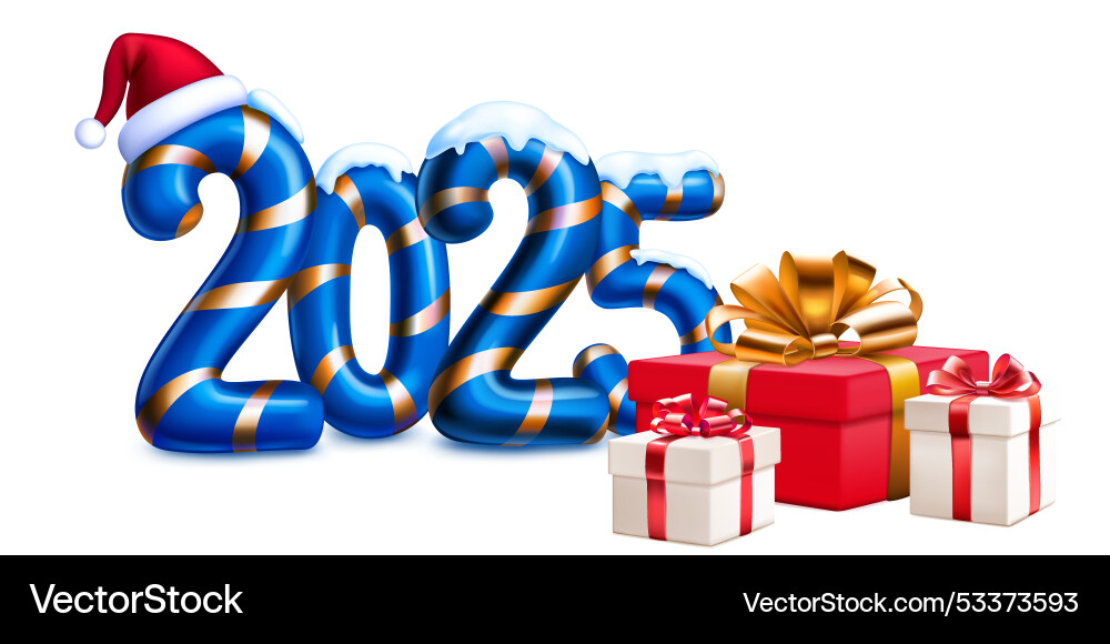 Colorful number 2025 with gift boxes on a white Vector Image