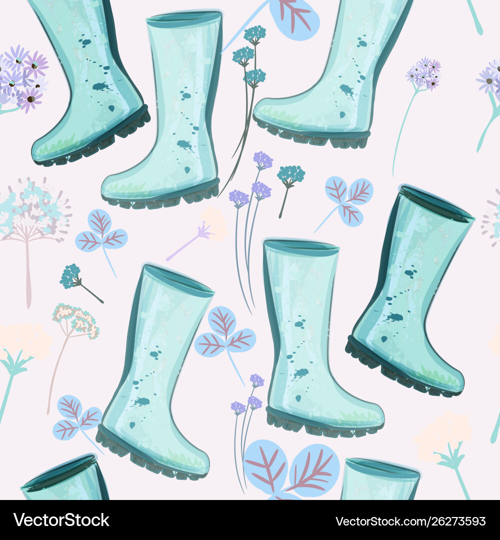 Cute spring pattern with blue rubber boots flower Vector Image