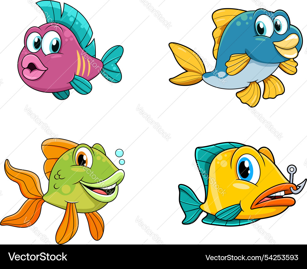 Fish cartoon characters collection set Royalty Free Vector
