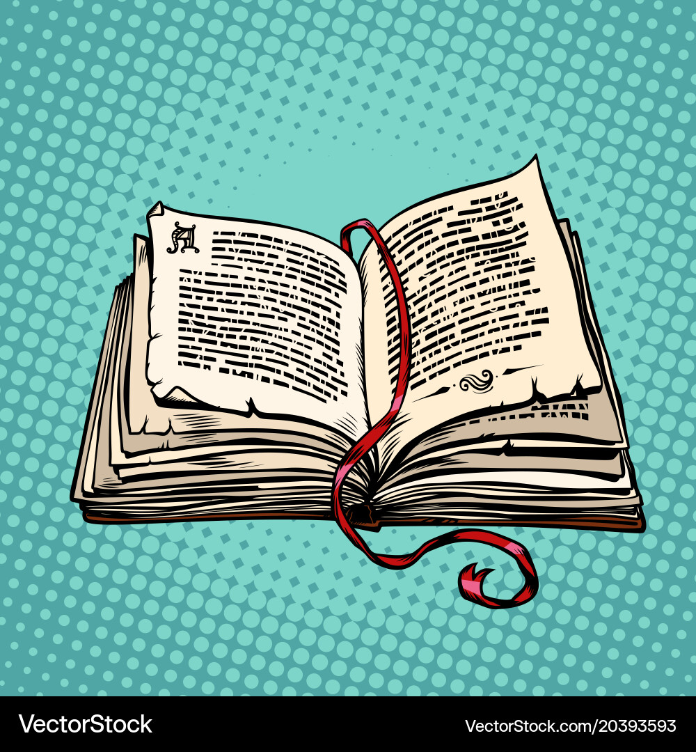 Open old book with text fairy tale or novel Vector Image