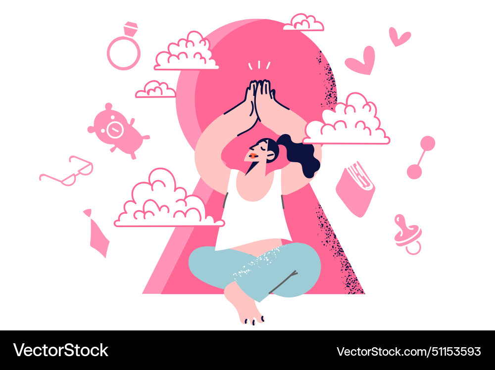 Woman meditates achieving balance between work Vector Image Woman meditates achieving balance between work Vector Image