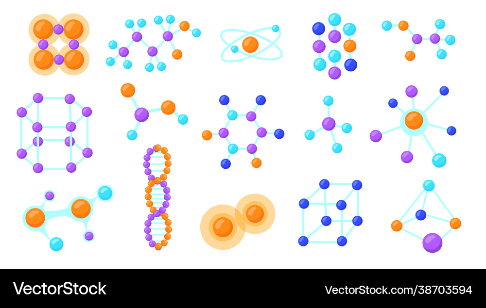 Connections molecular particles set Royalty Free Vector