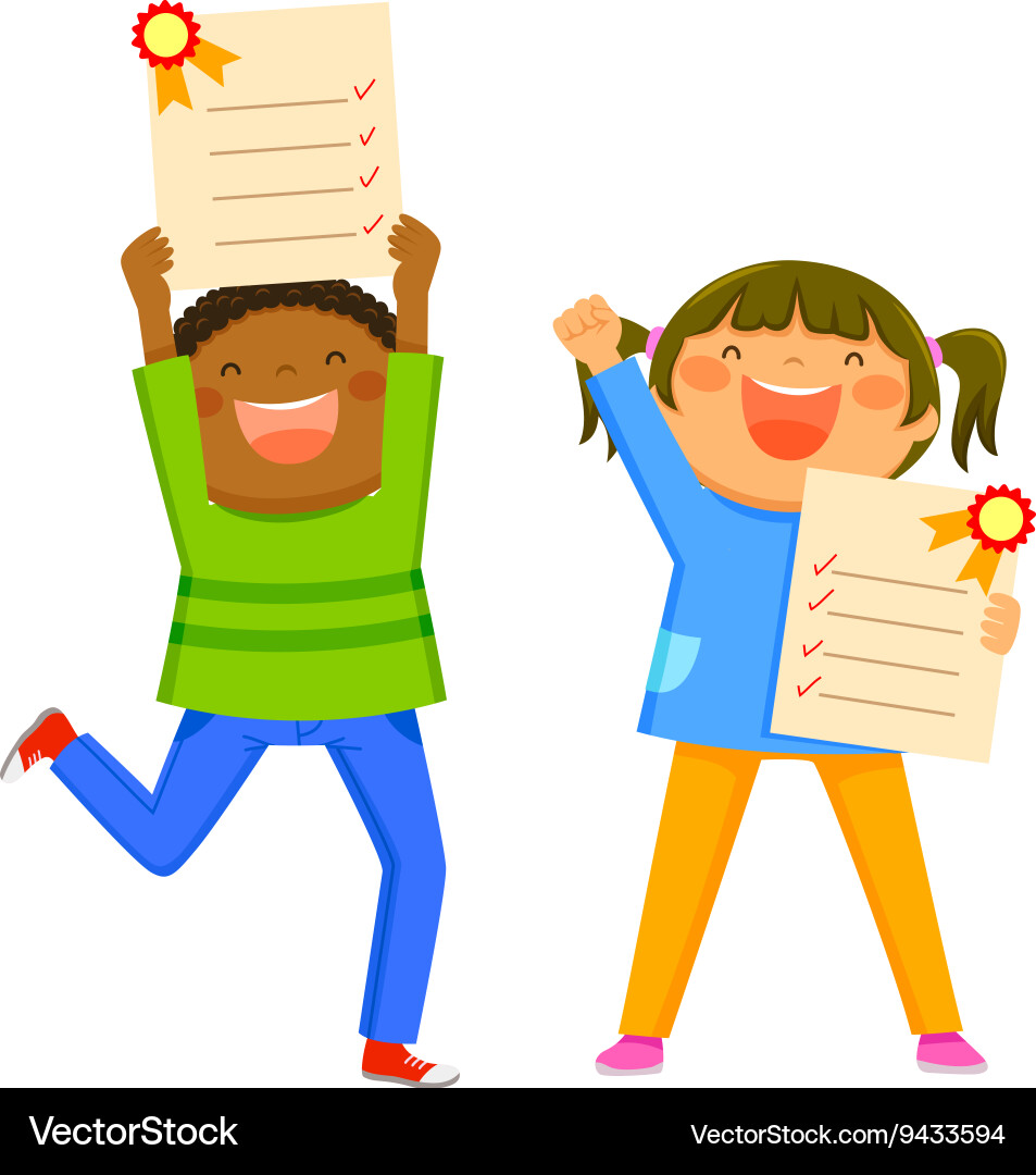 Kids with report cards Royalty Free Vector Image