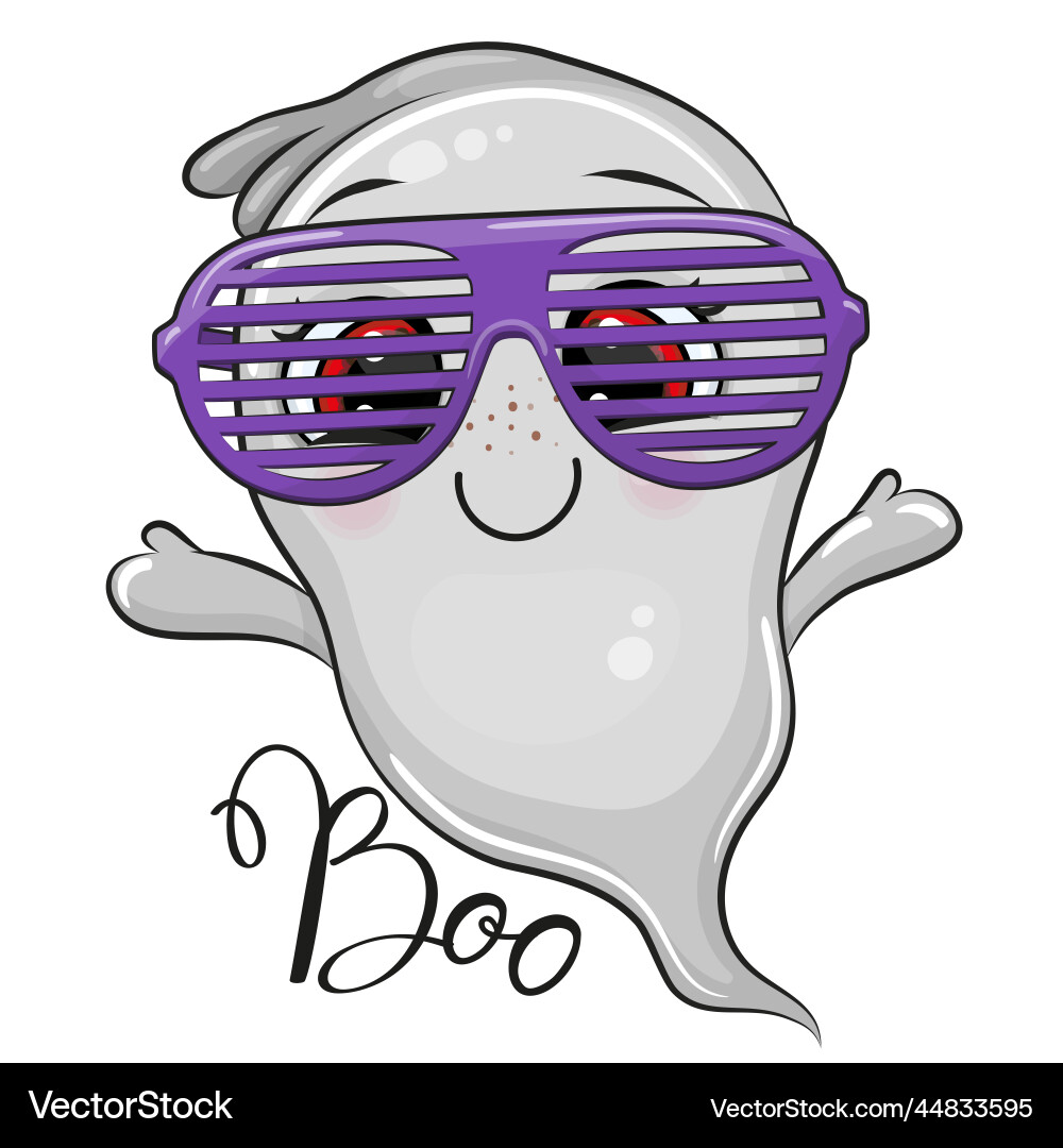 Cartoon funny ghost with sun glasses Royalty Free Vector