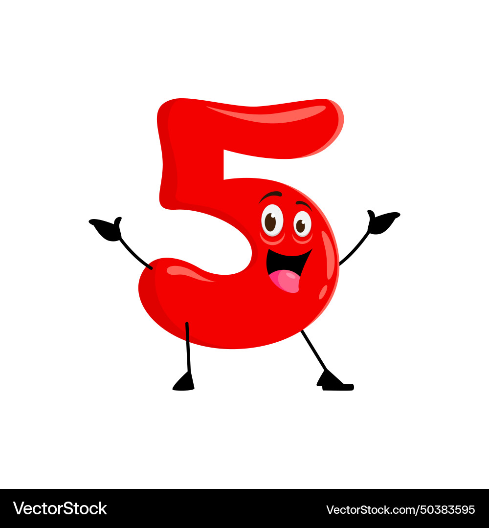 Cartoon red five math number character Royalty Free Vector