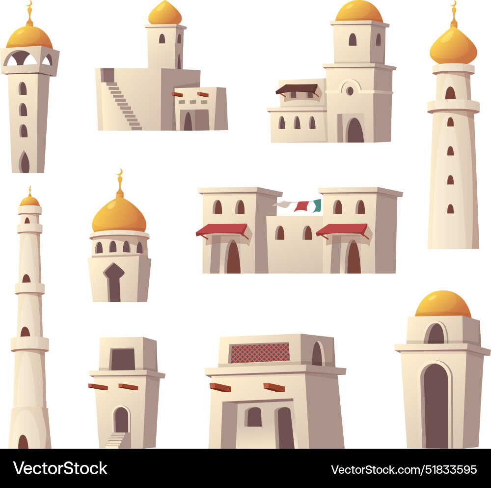 Islamic buildings towers columns arches authentic Vector Image