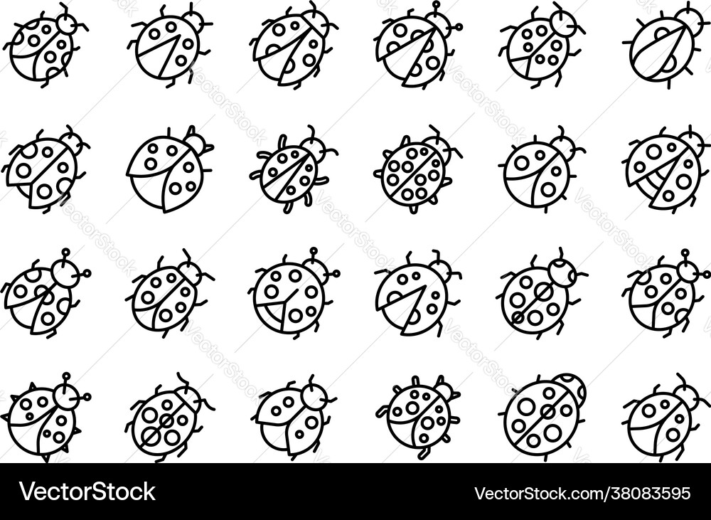 Ladybird Icon Set - Outline Royalty Free Vector Image