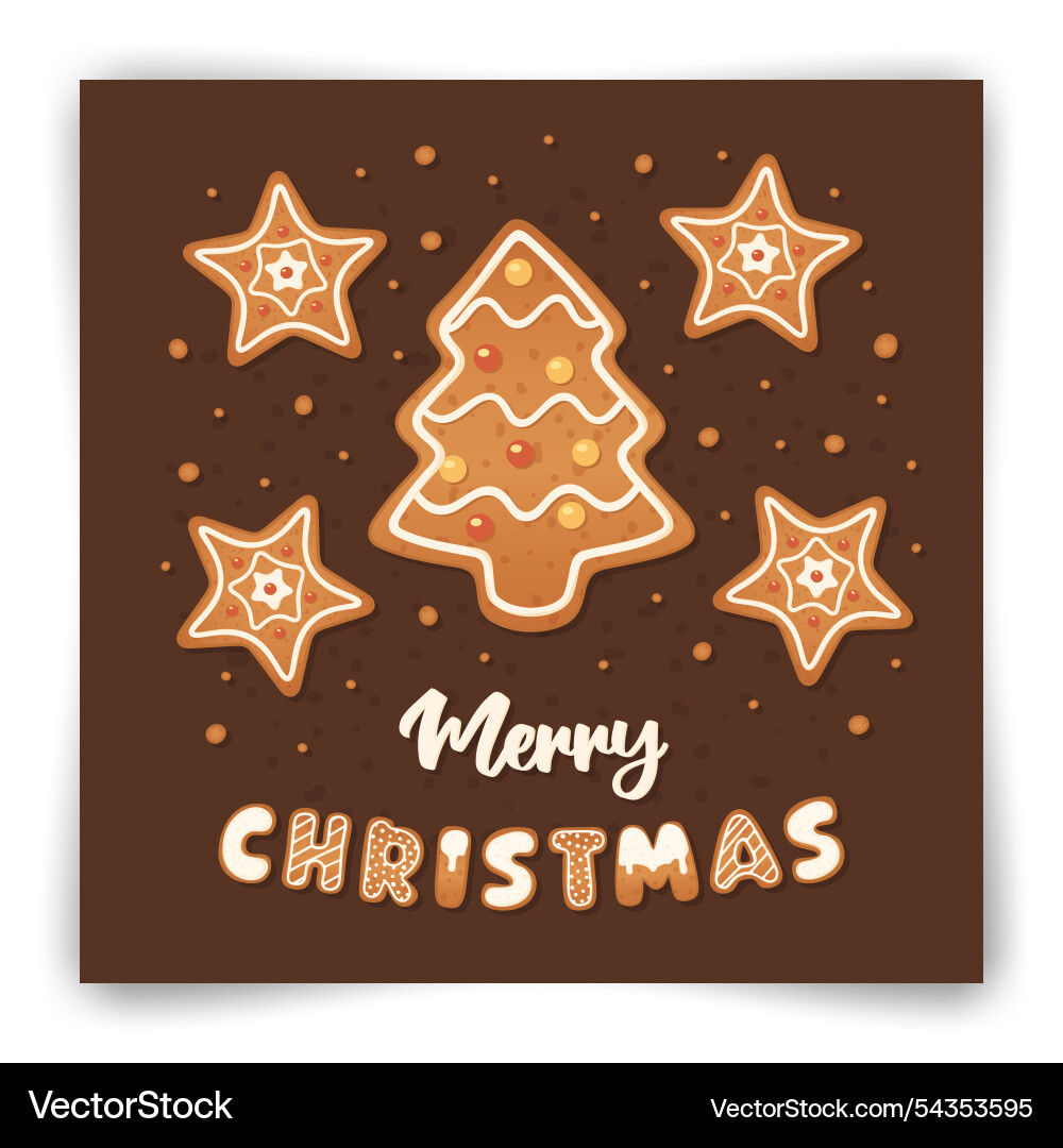 Merry christmas gingerbread cookies postcard Vector Image