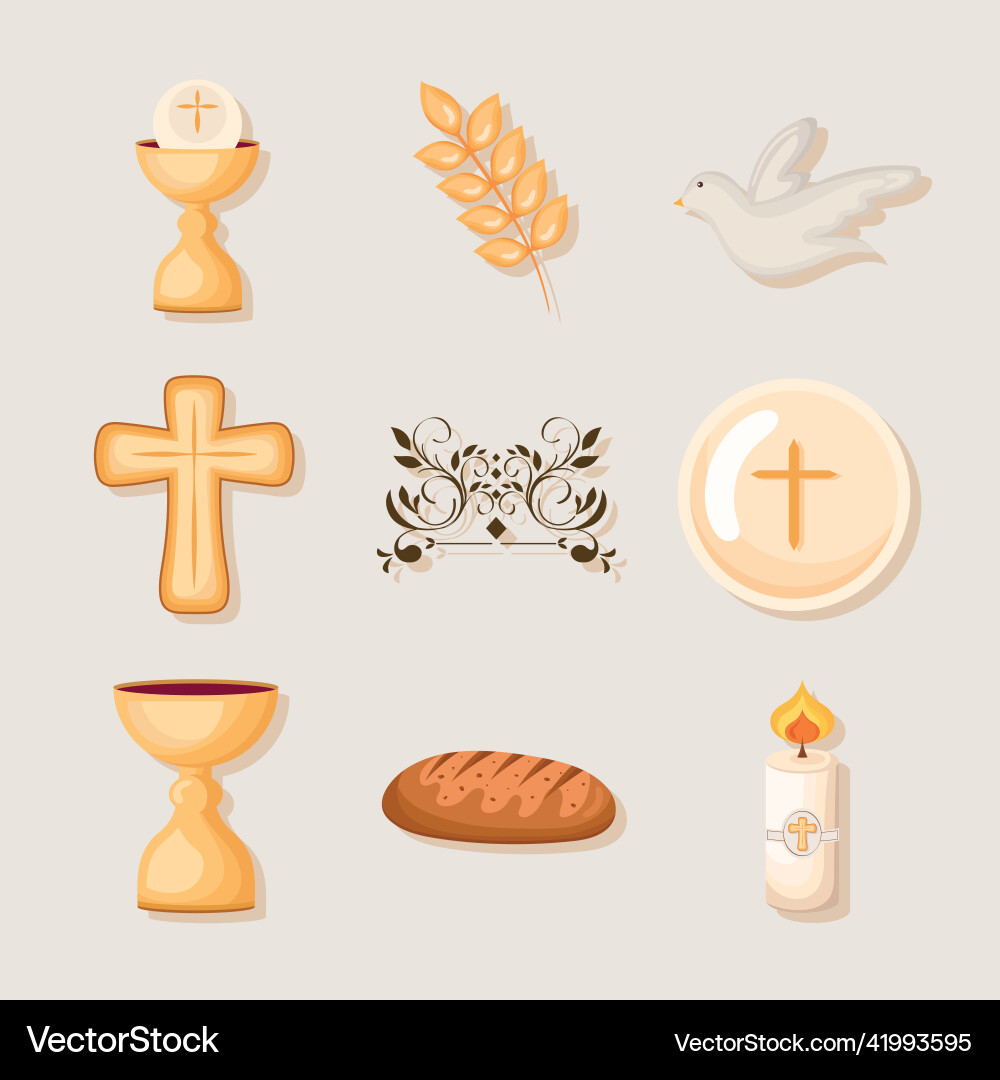 Nine first communion icons Royalty Free Vector Image