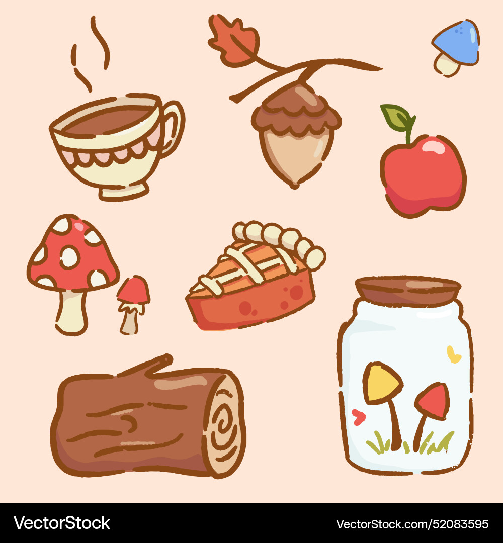 Set of hand drawn autumn objects Royalty Free Vector Image