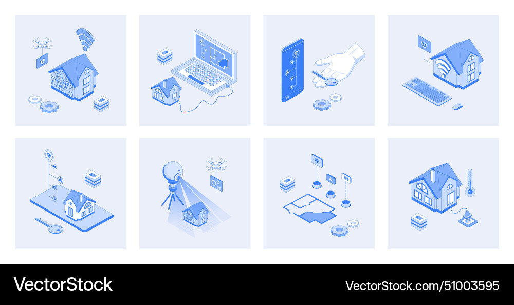 Smart home 3d isometric concept set Royalty Free Vector