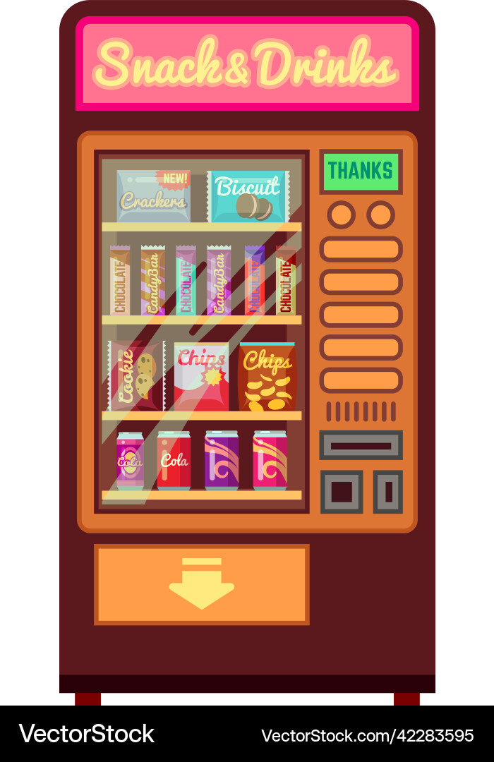 Vending machine cartoon snack and drinks selling Vector Image