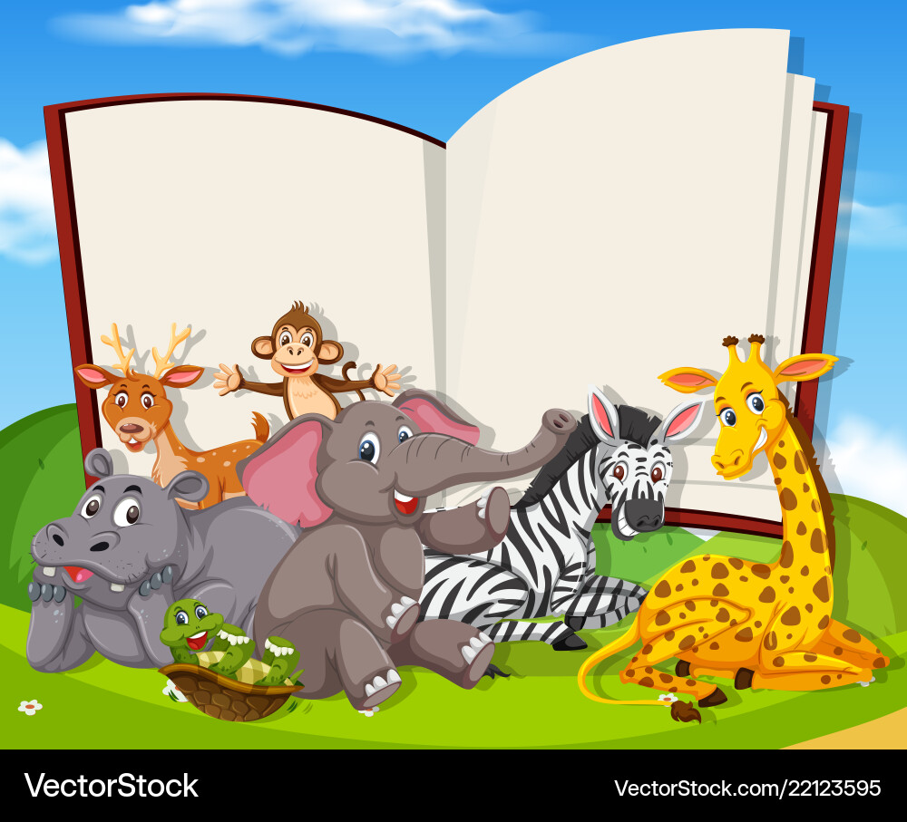 Wild animals on the blank book template Royalty Free Vector
