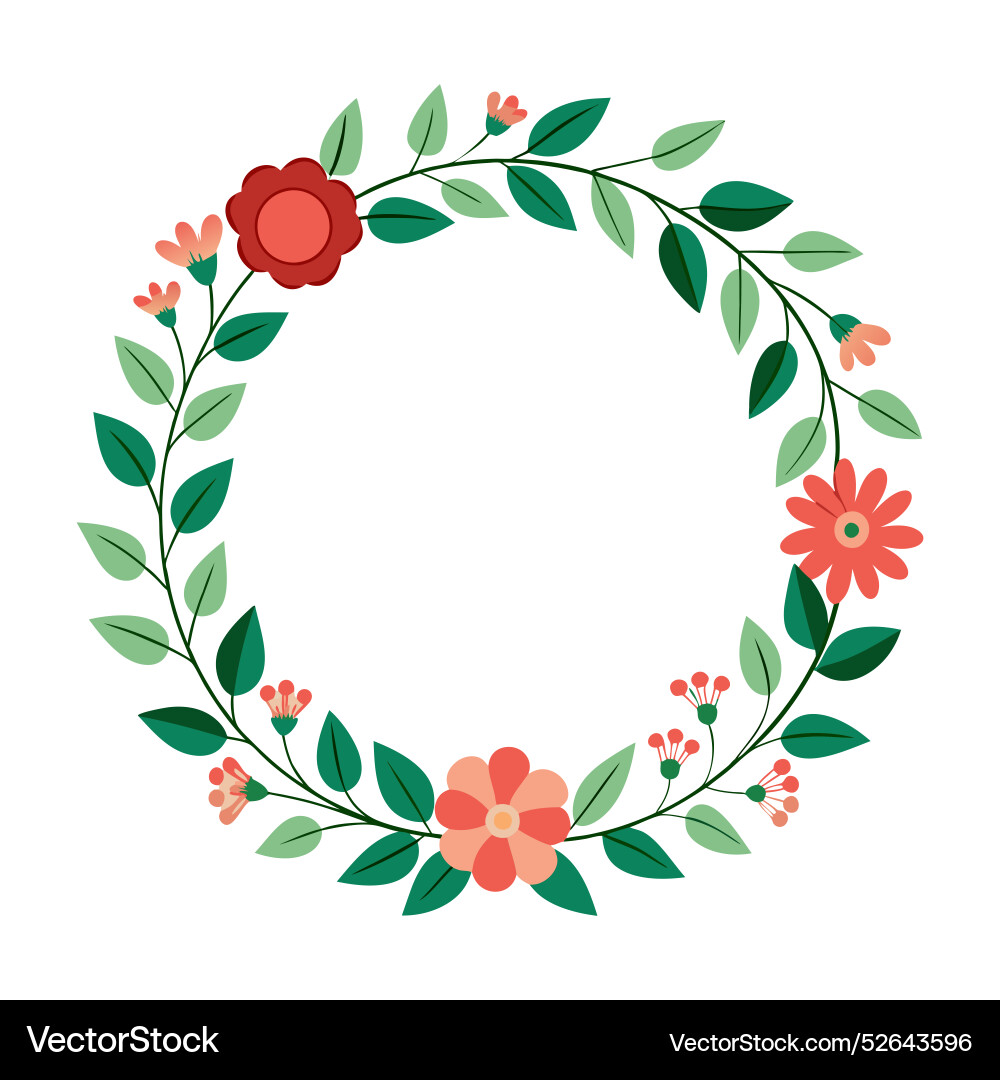 A beautiful round floral wreath frame Royalty Free Vector
