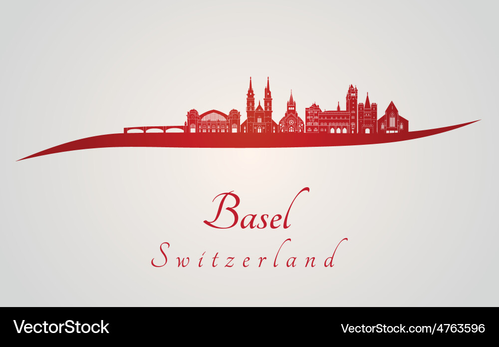 Basel skyline in red Royalty Free Vector Image