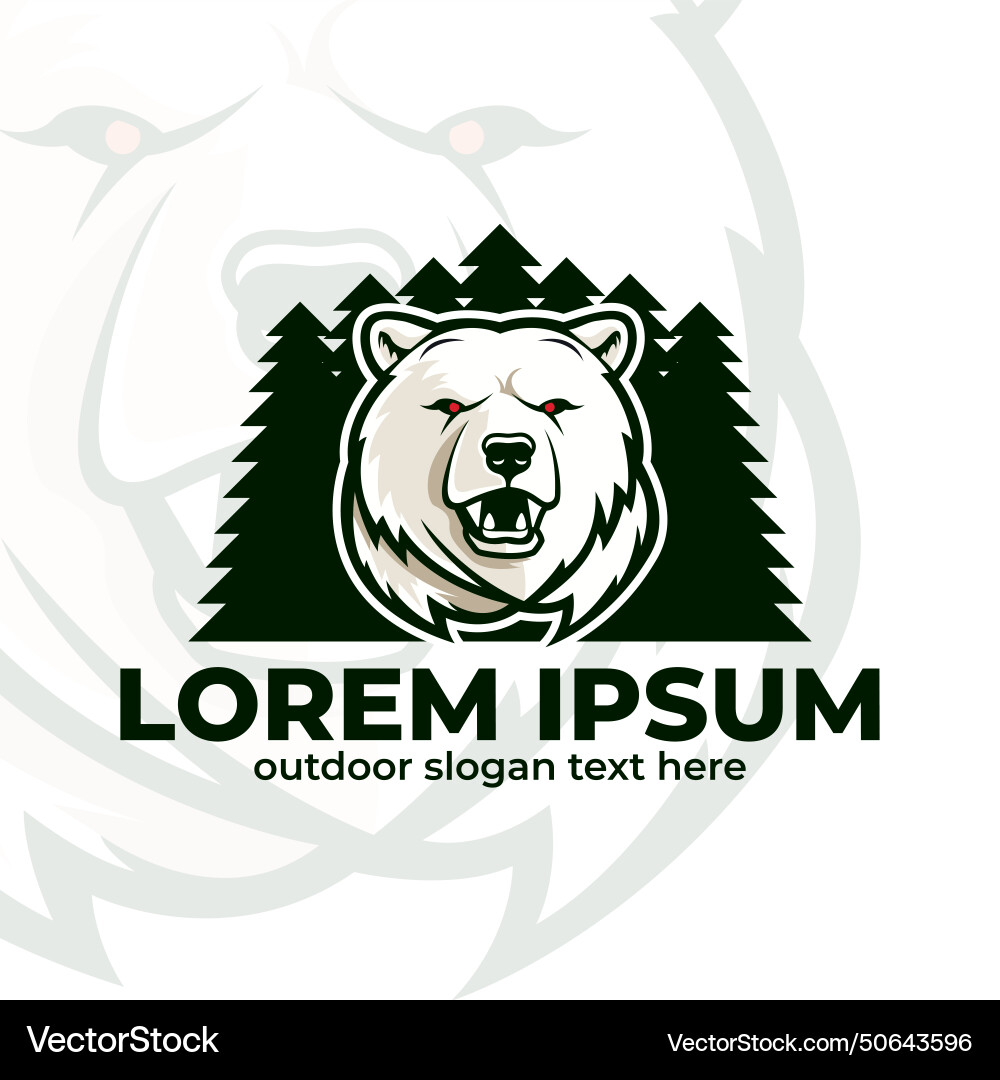 Bear with forest tree logo design head Royalty Free Vector