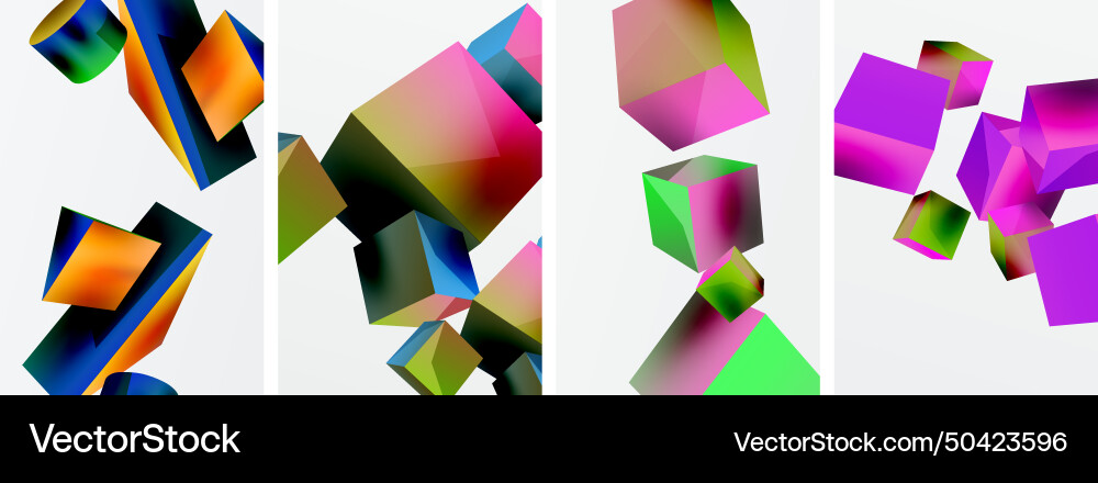 Flying 3d shapes cubes and other geometric Vector Image