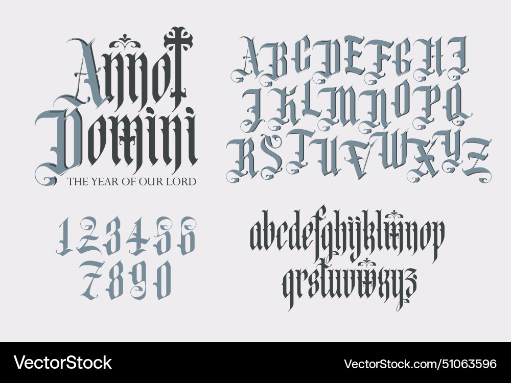 Gothic font full set of capital Royalty Free Vector Image