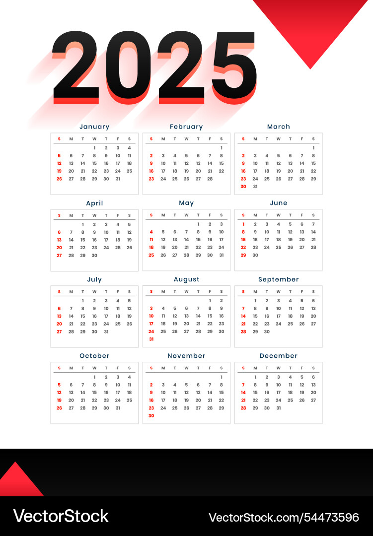 Happy new year 2025 calendar layout a printable Vector Image