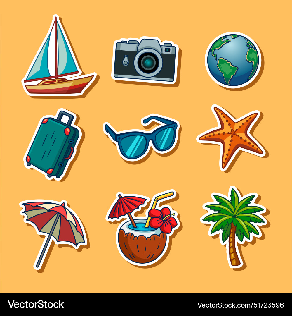 Travel stickers set tourism Royalty Free Vector Image