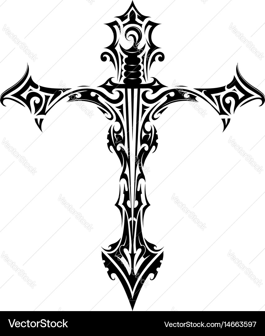 Gothic Cross with Sword Emblem Royalty Free Vector Image
