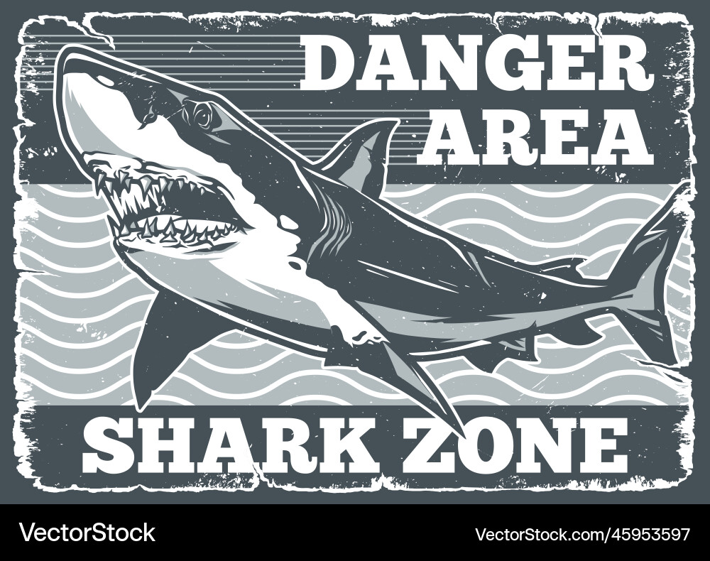 Shark zone vintage monochrome poster Royalty Free Vector