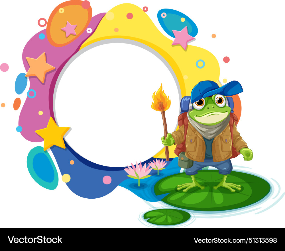 Cartoon frog on lily pad with vibrant frame Vector Image