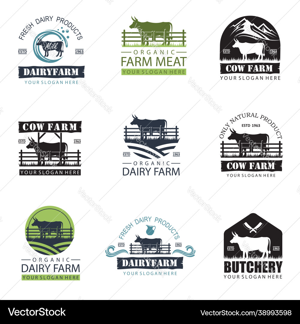 Dairy farm labels set Royalty Free Vector Image