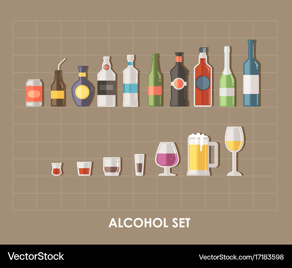 Flat alcoholic set Royalty Free Vector Image - VectorStock