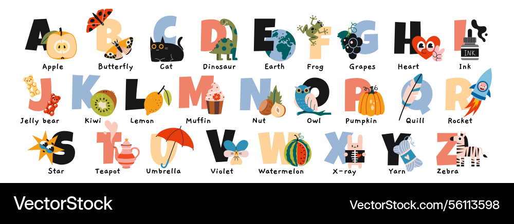 Letters of the english alphabet from a to z and Vector Image