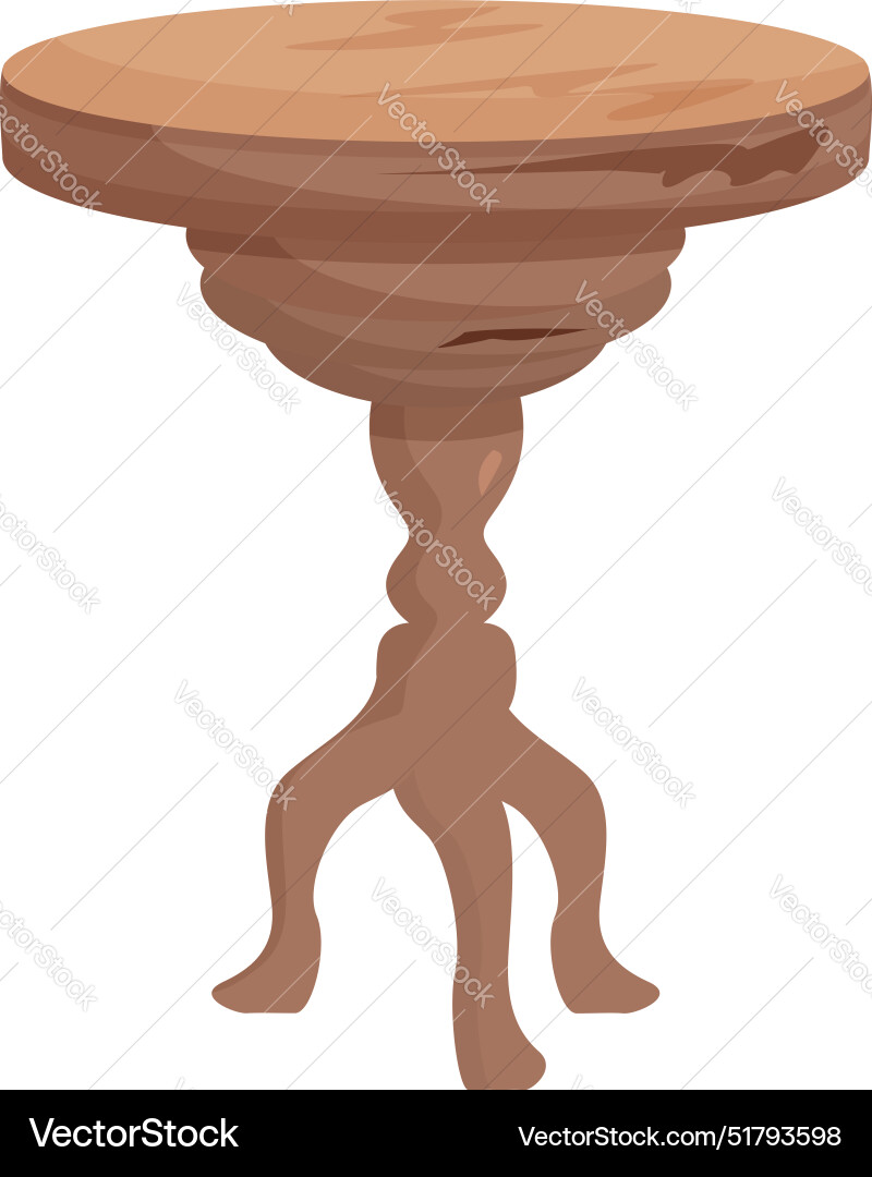 Round wooden table standing on three legs isolated