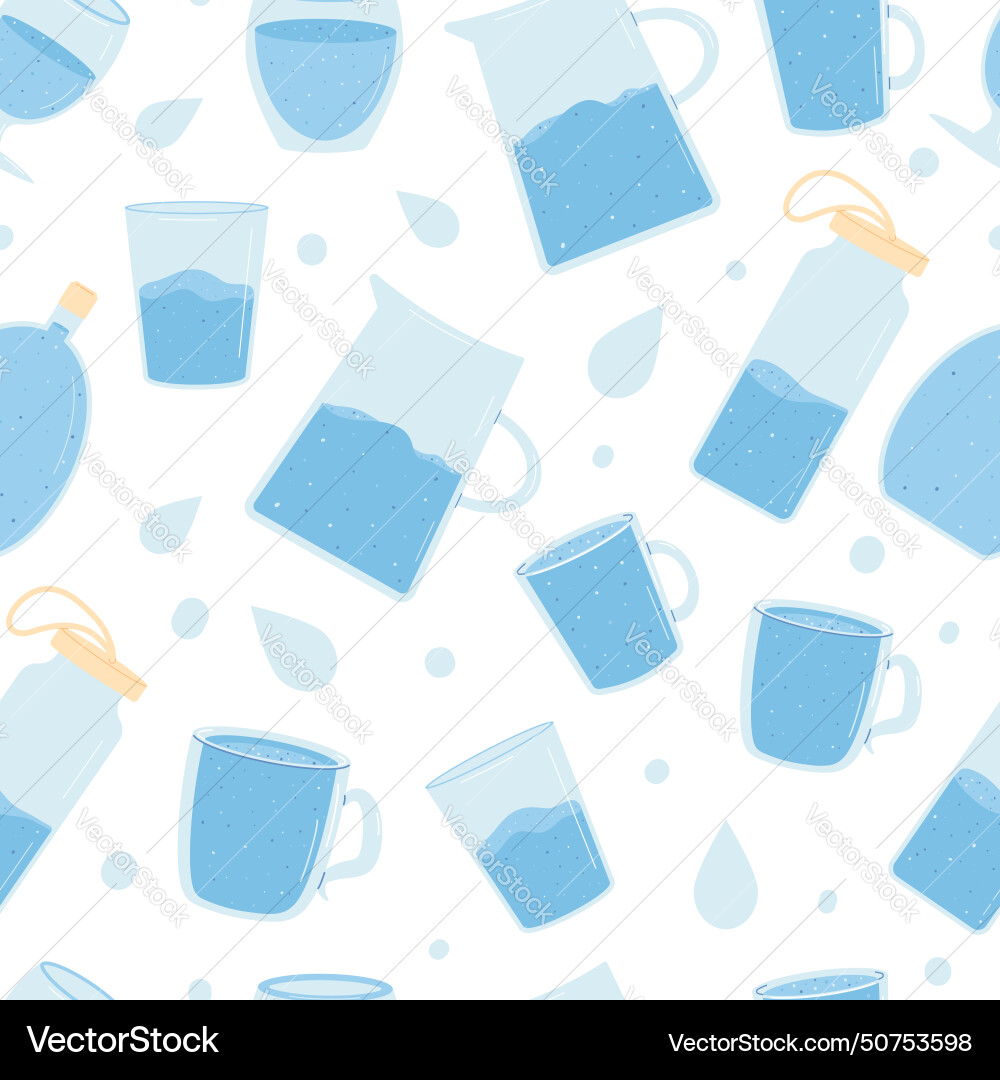 Water seamless pattern jug and cup glasses Vector Image