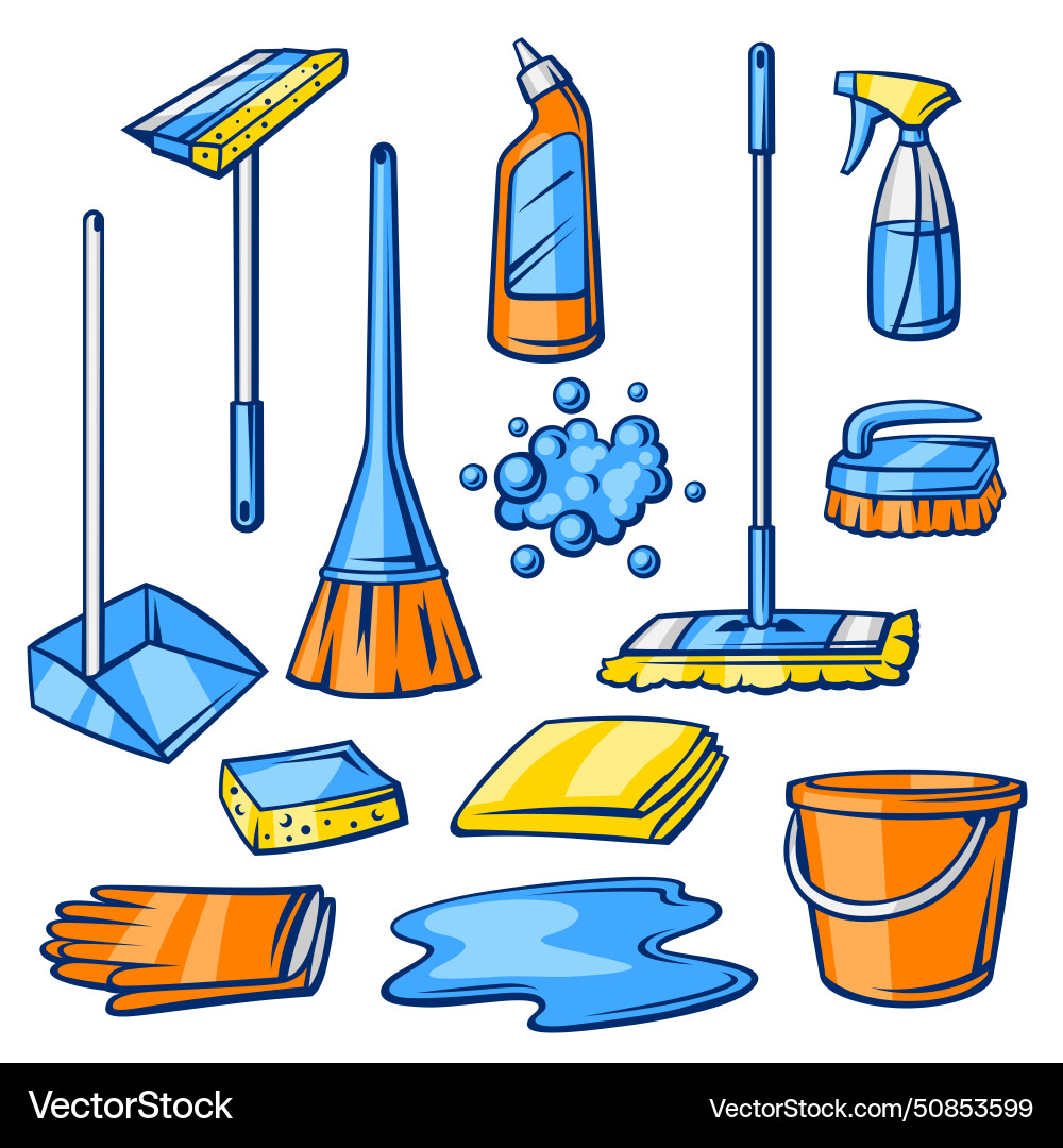 Housekeeping cleaning items set Royalty Free Vector Image