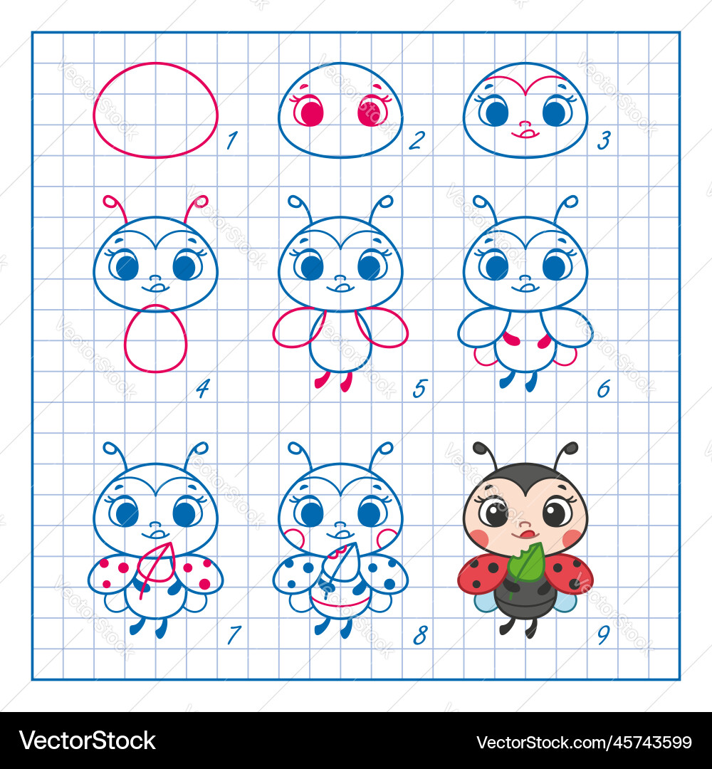 How to draw cute ladybug step by lesson Royalty Free Vector