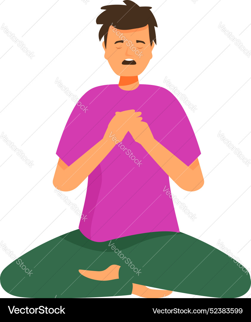 Young man practicing deep breathing exercise Vector Image