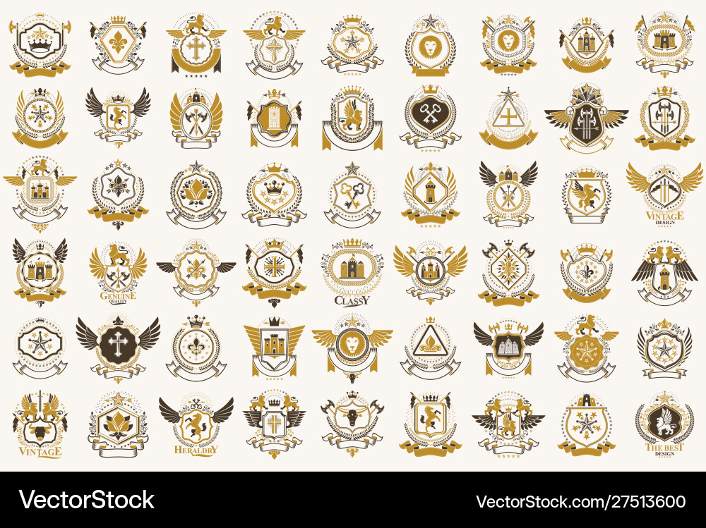 Classic style emblems big set ancient heraldic Vector Image