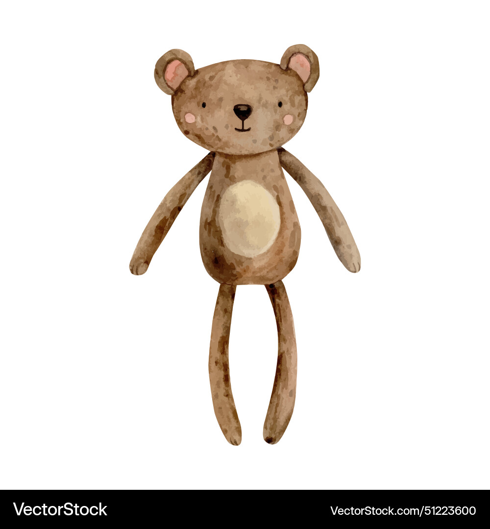 Watercolor of a cute brown teddy bear Royalty Free Vector