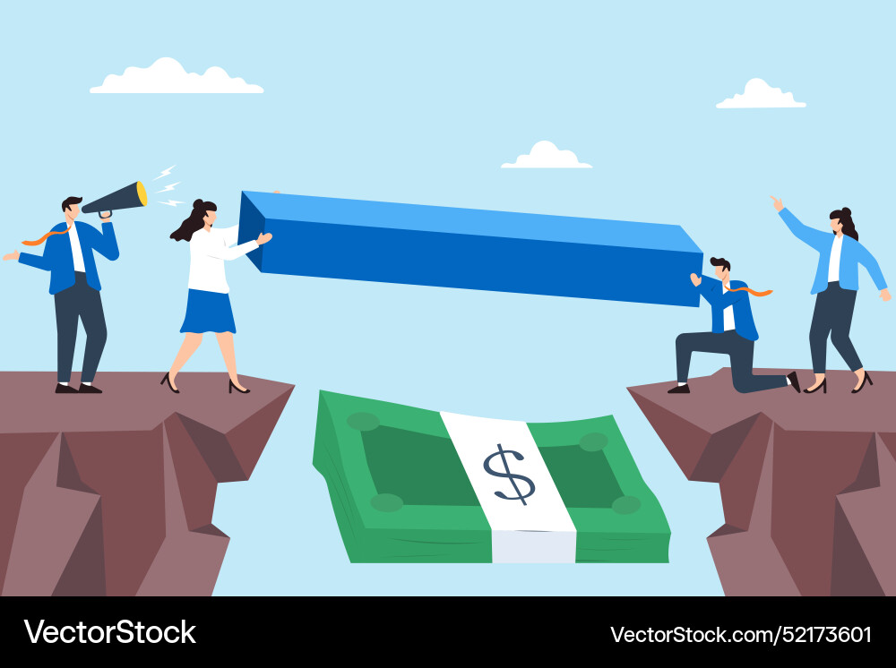 Business team building bridge over financial gap Vector Image