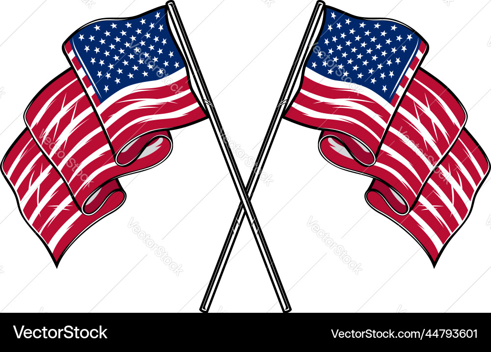 Crossed american flags design element for poster Vector Image