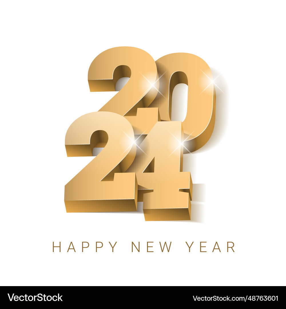Gold text design 2024 golden 3d numbers Royalty Free Vector