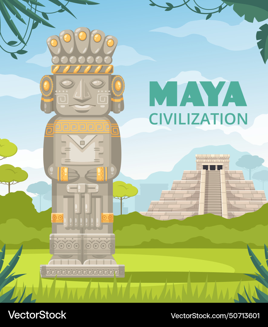 Maya civilization monuments cartoon Royalty Free Vector