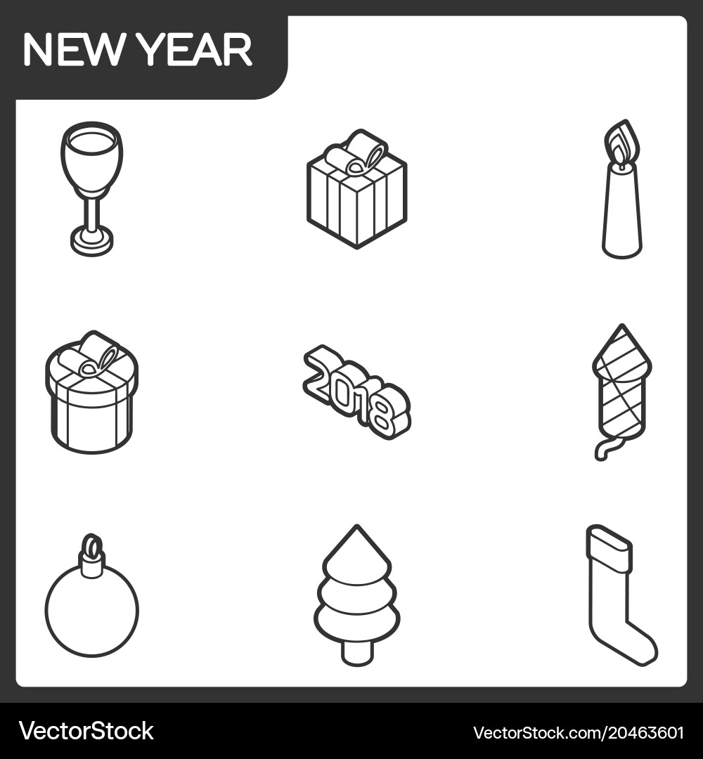 New year outline isometric icons Royalty Free Vector Image