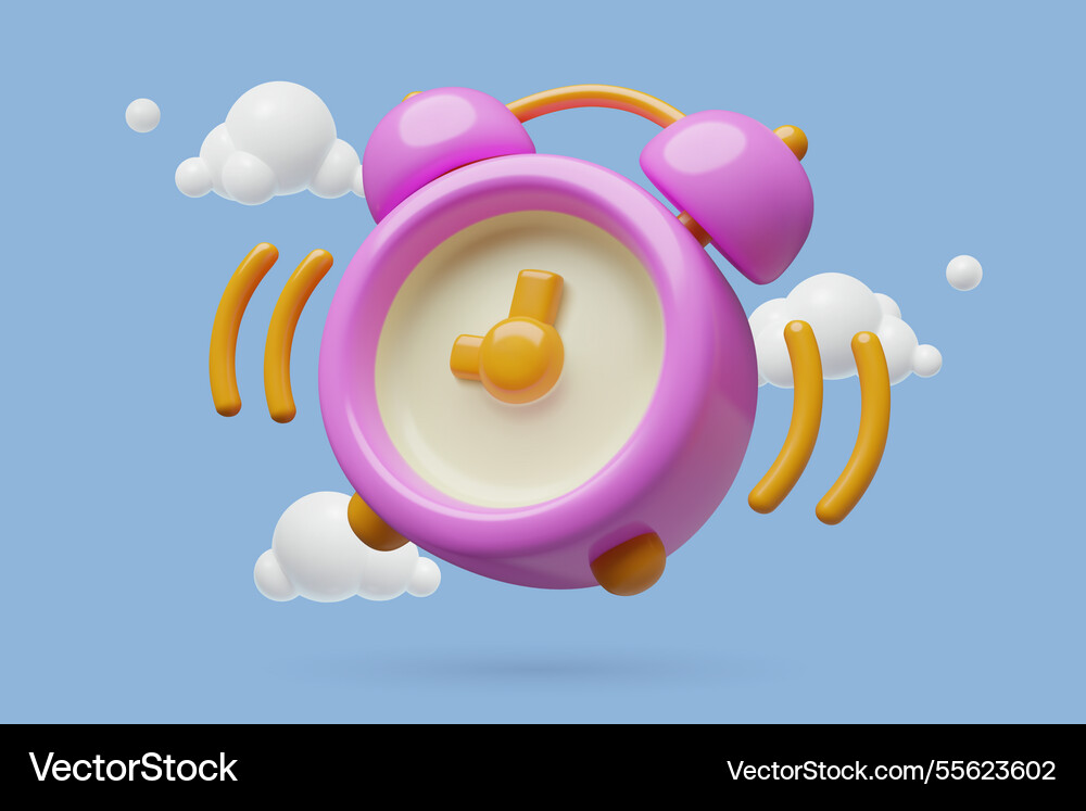 3d purple alarm clock ringing icon minimal time Vector Image