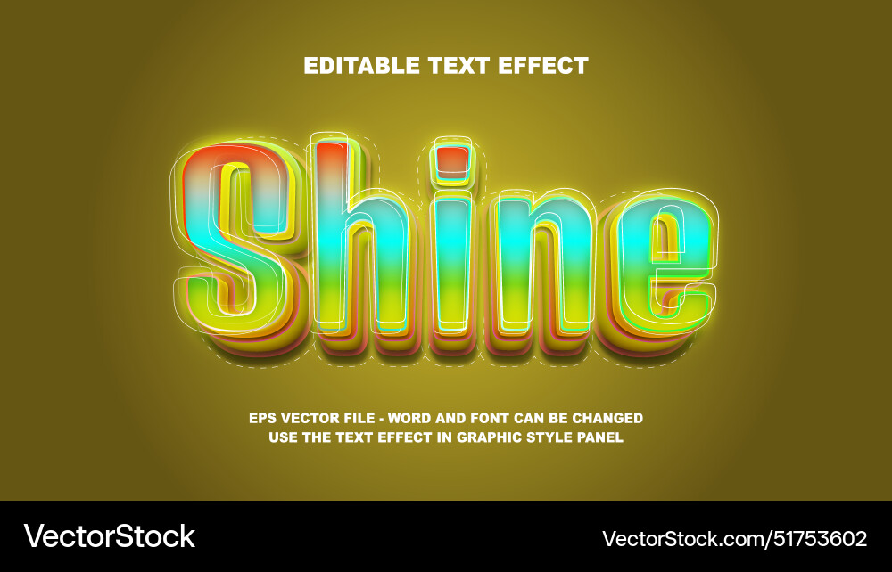 Editable text effect shine 3d template Royalty Free Vector