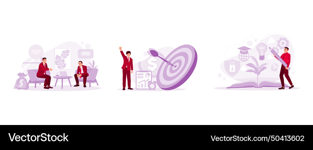 Entrepreneurs sit together to solve problems Vector Image