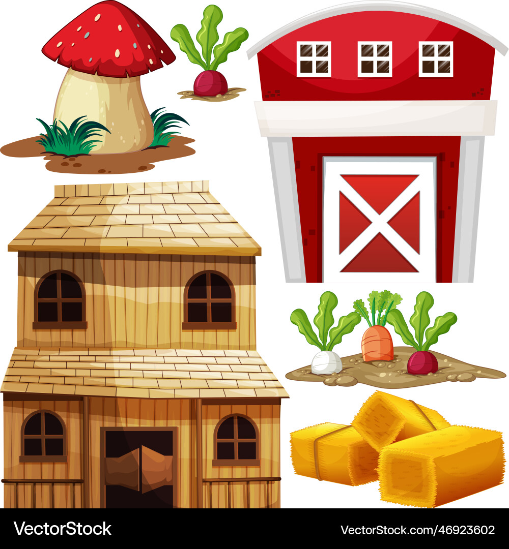 Farm objects and elements set Royalty Free Vector Image