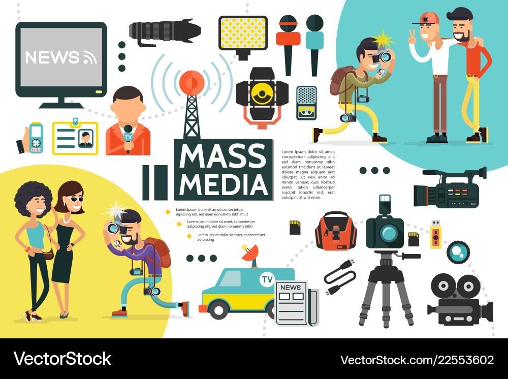 Flat mass media infographic template Royalty Free Vector