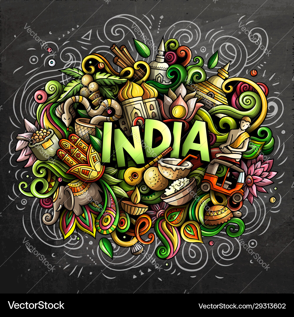 India hand drawn cartoon doodles Royalty Free Vector Image