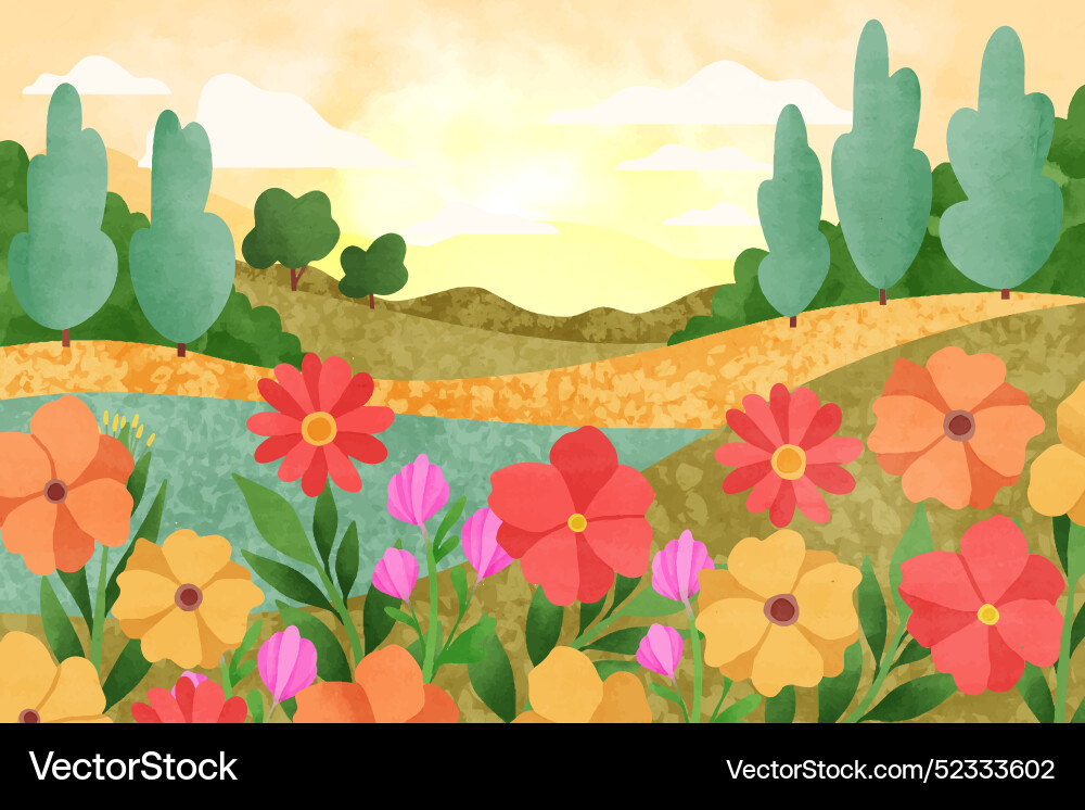 Watercolor flower field background Royalty Free Vector Image