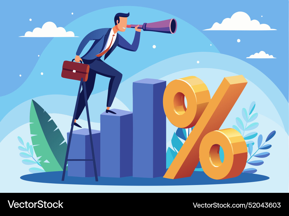 Businessman climbing bar graph with telescope Vector Image